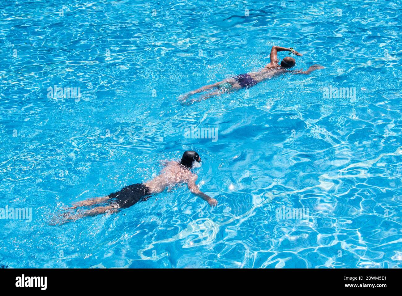 Hamburg, Germany. 02nd June, 2020. Visitors swim in the Marienhöhe ...