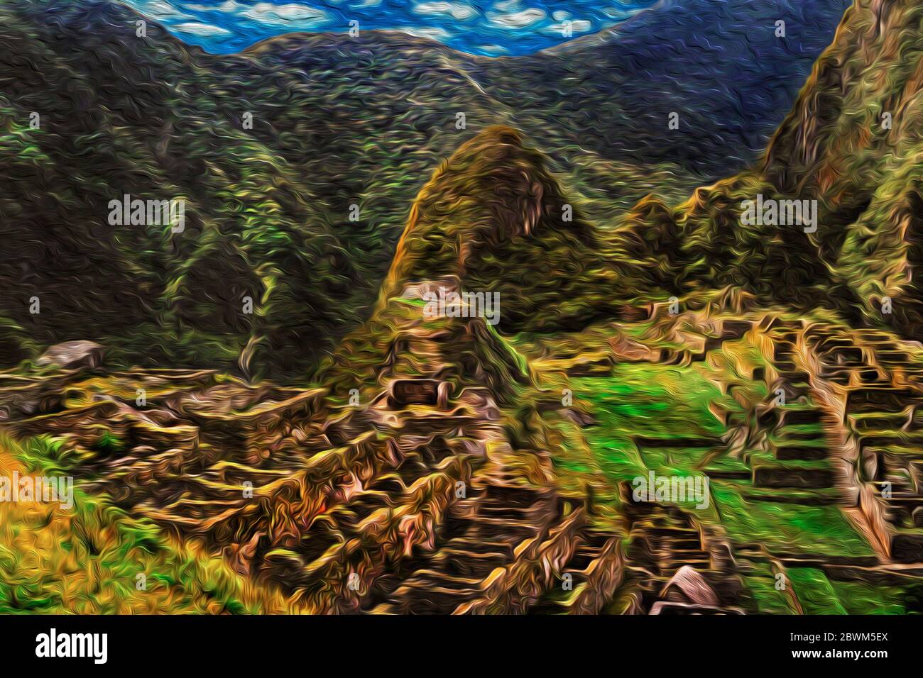 Stone walls from houses and terraces at the Inca archaeological city of ...