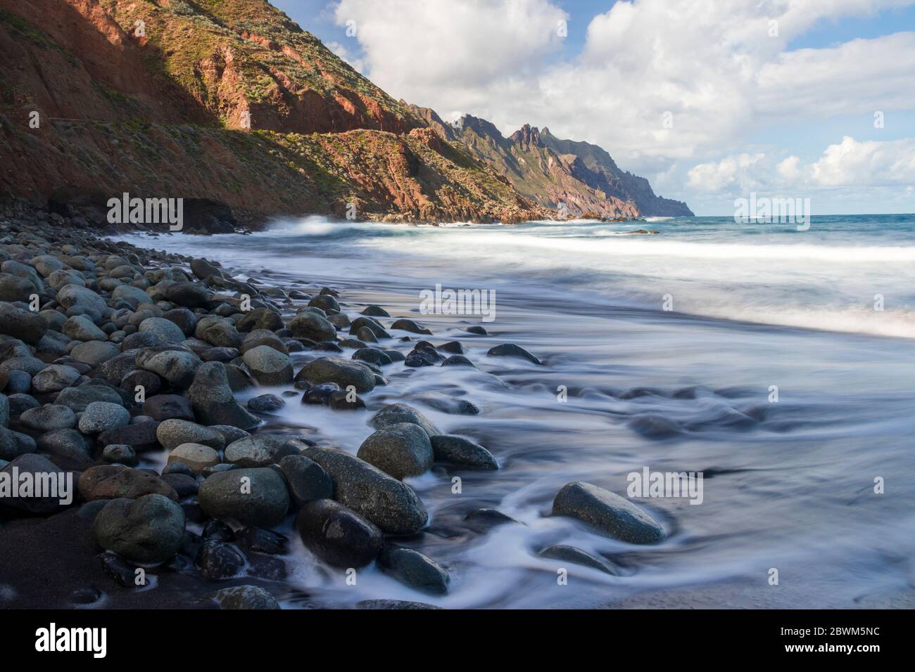 Relaxing on Playa Del Roque on route to Benijo under the shadow of ...