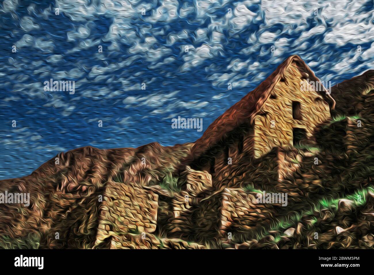 Stone houses and retaining walls from terraces in the old Inca city of ...