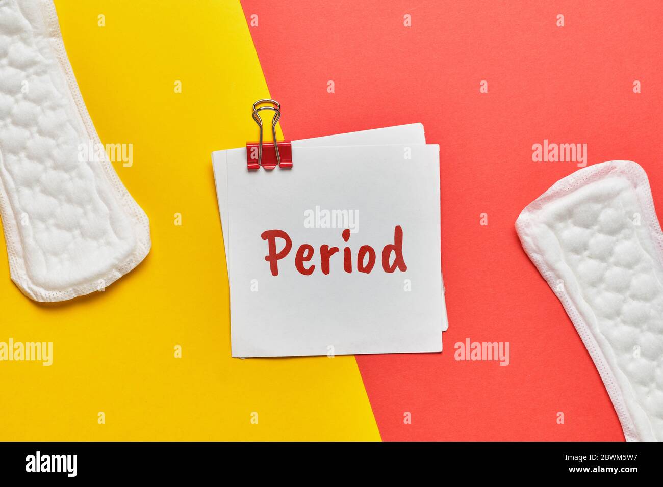 The inscription on the sticker period on a red and yellow background ...