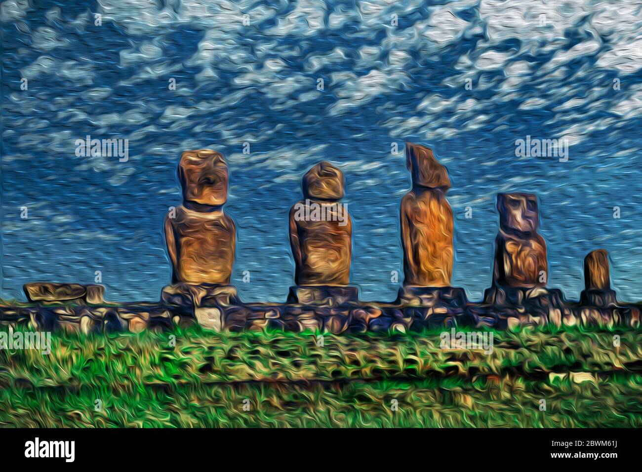 Old monolithic human figures called Moai carved by the Rapa Nui people ...