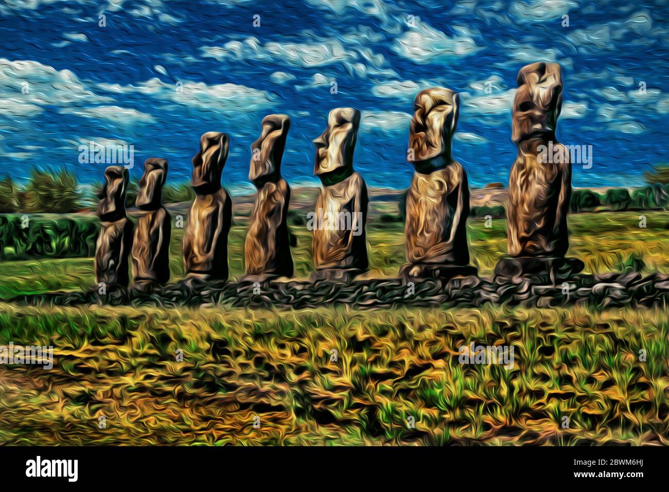 Old monolithic human figures called Moai carved by the Rapa Nui people ...