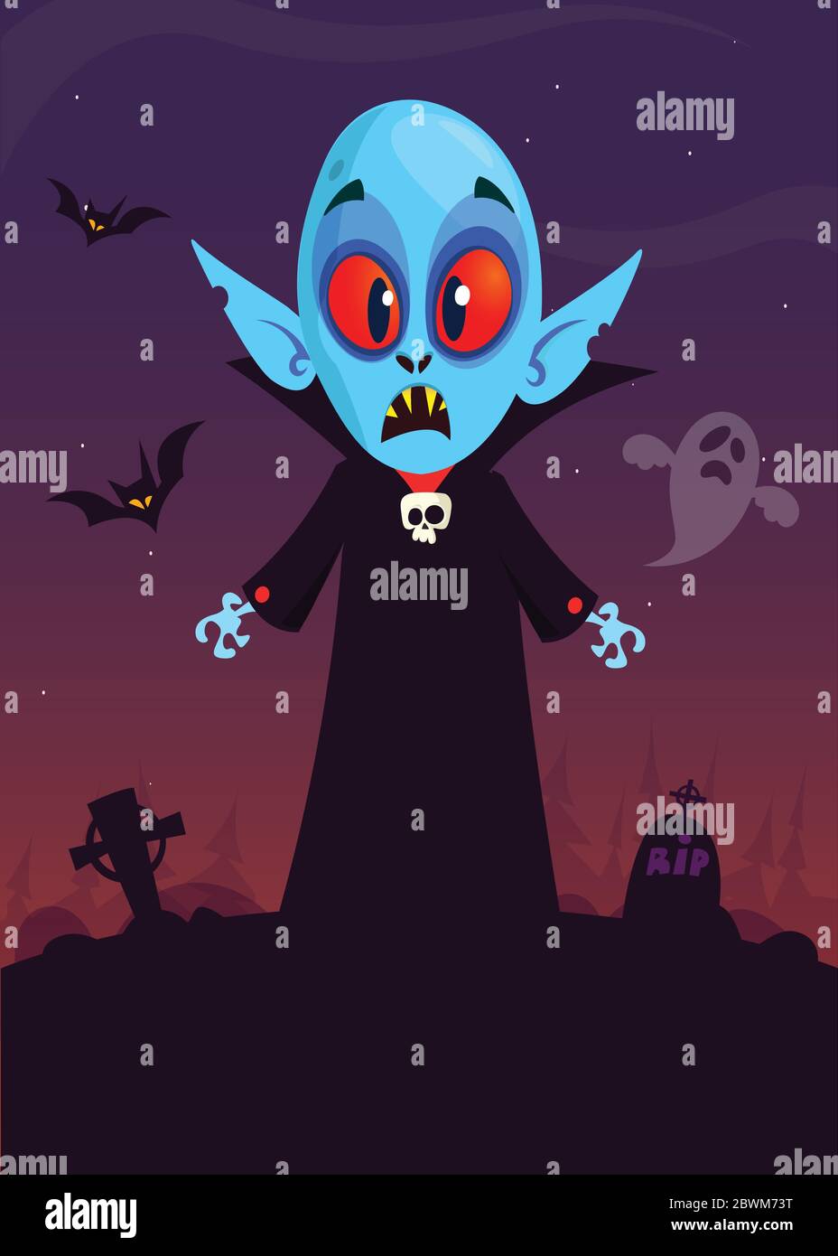 Cute cartoon vampire smiling. Vector illustration Stock Vector Image ...