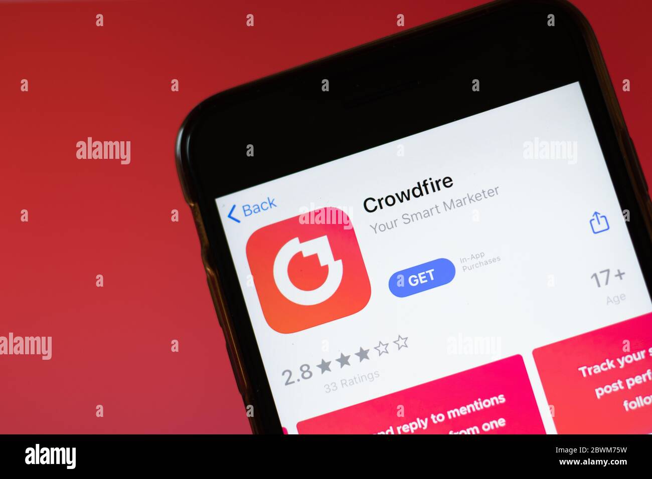 Moscow, Russia - 1 June 2020: Crowdfire app mobile logo close-up on ...