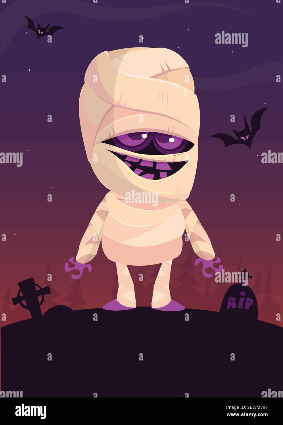 Cartoon walking mummy creature. Vector illustration of mummy monster ...