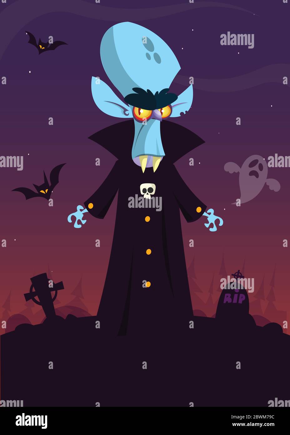 Cute cartoon vampire smiling. Vector illustration Stock Vector Image ...