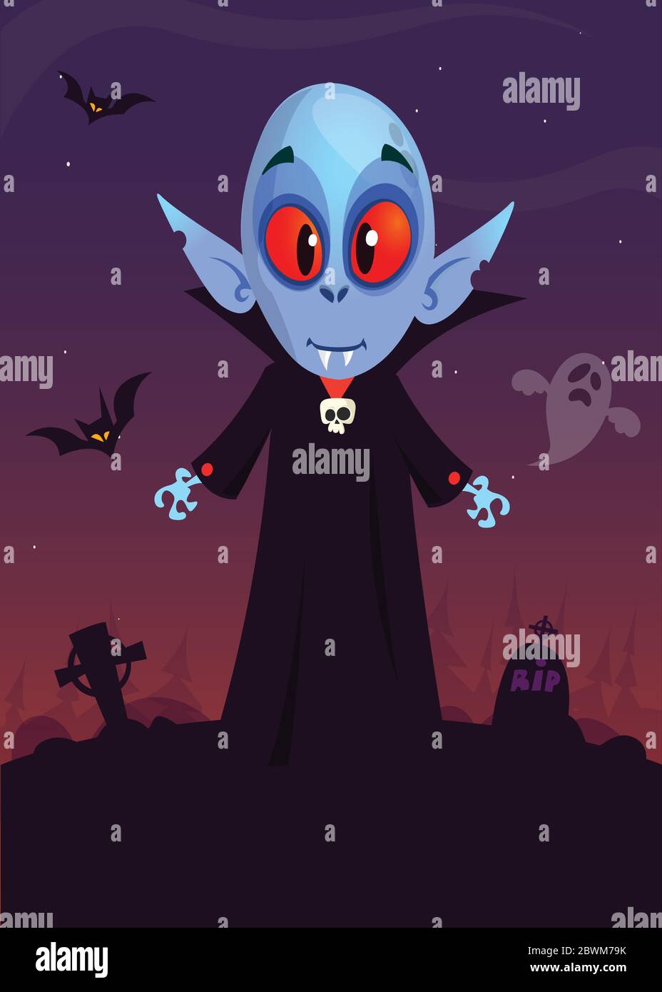 Cute cartoon vampire smiling. Vector illustration Stock Vector Image ...