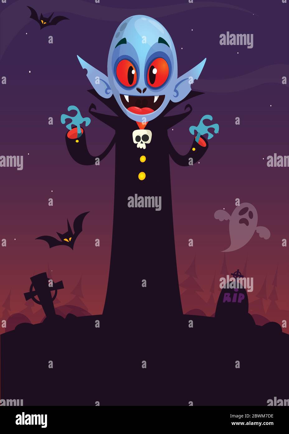 Cute cartoon vampire smiling. Vector illustration Stock Vector Image ...