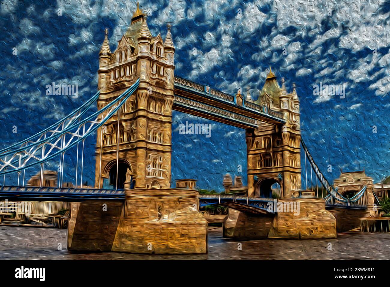 Tower Bridge perspective, a combined bascule and suspension bridge in ...