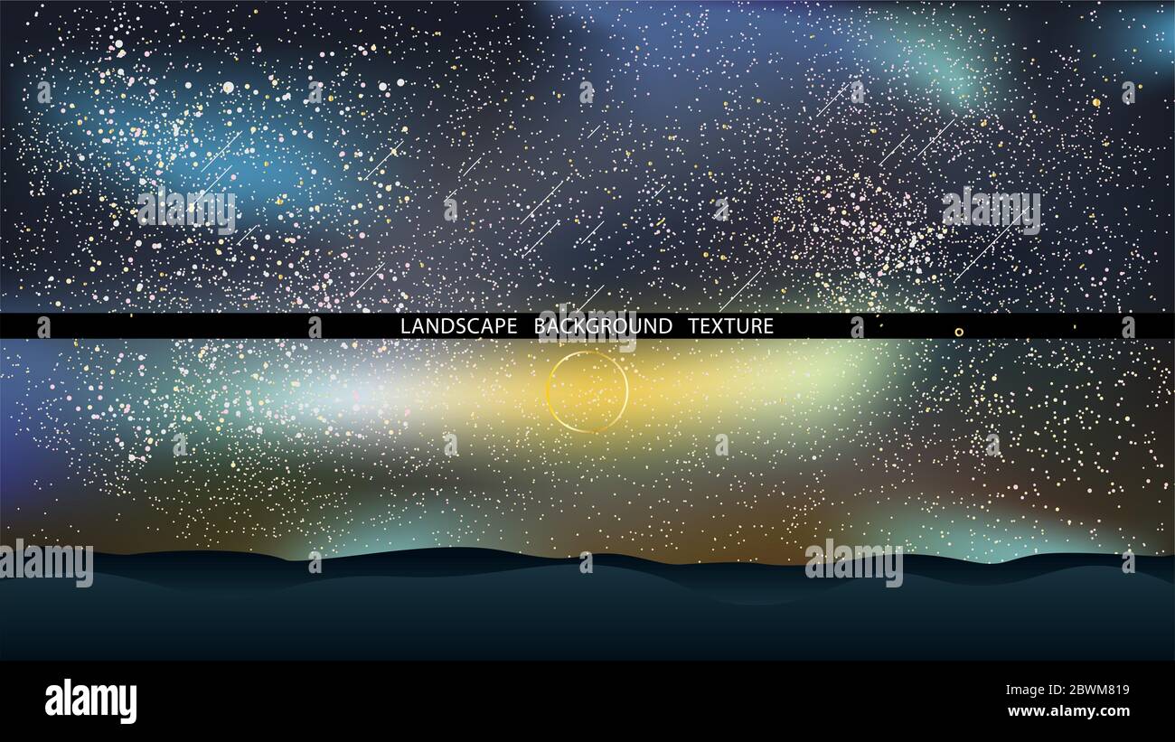 Night landscape with hills and falling stars vector illustration. Star ...