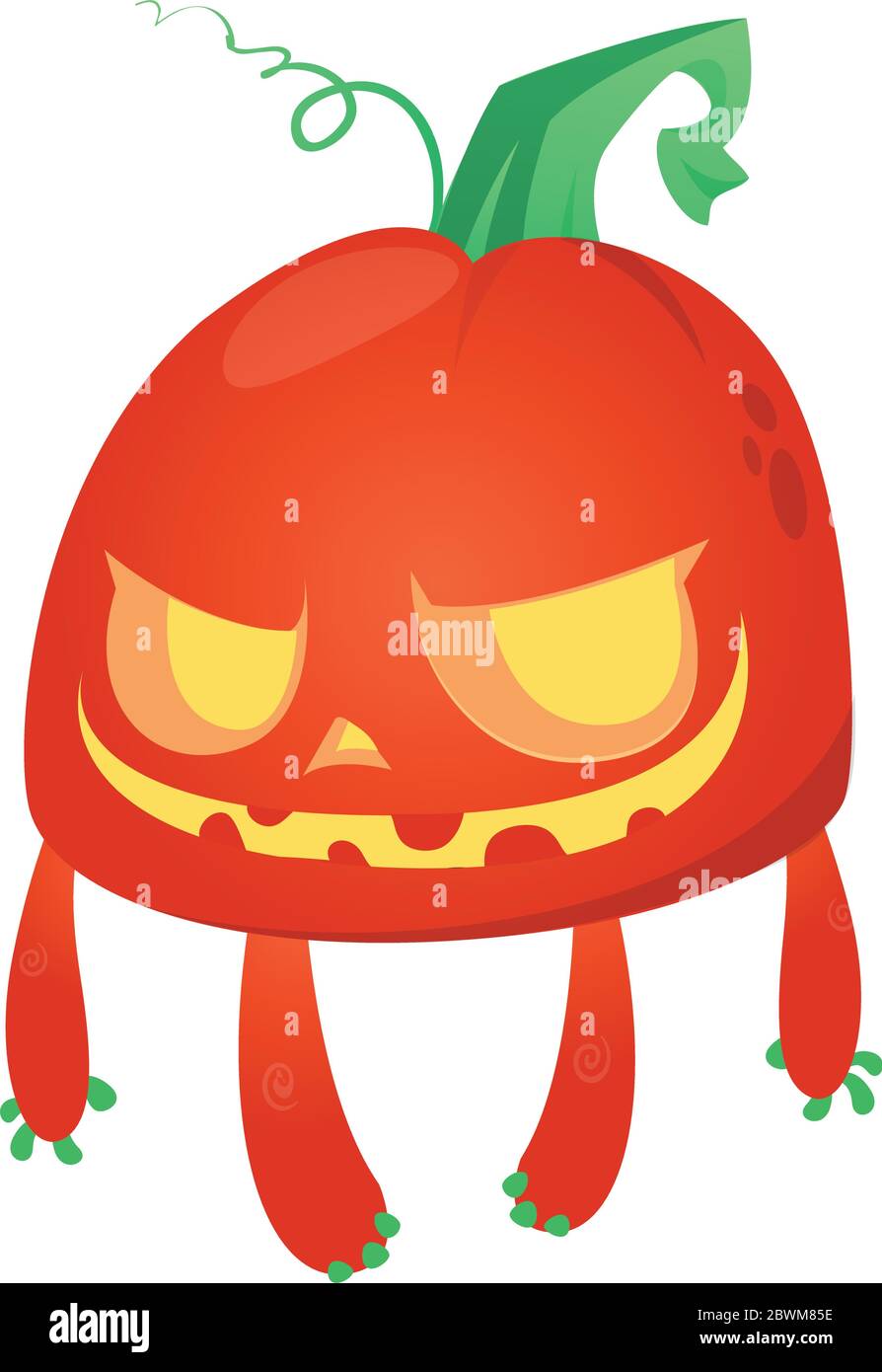 Halloween scarecrow with pumpkin head. Cartoon pumpkin monster with ...