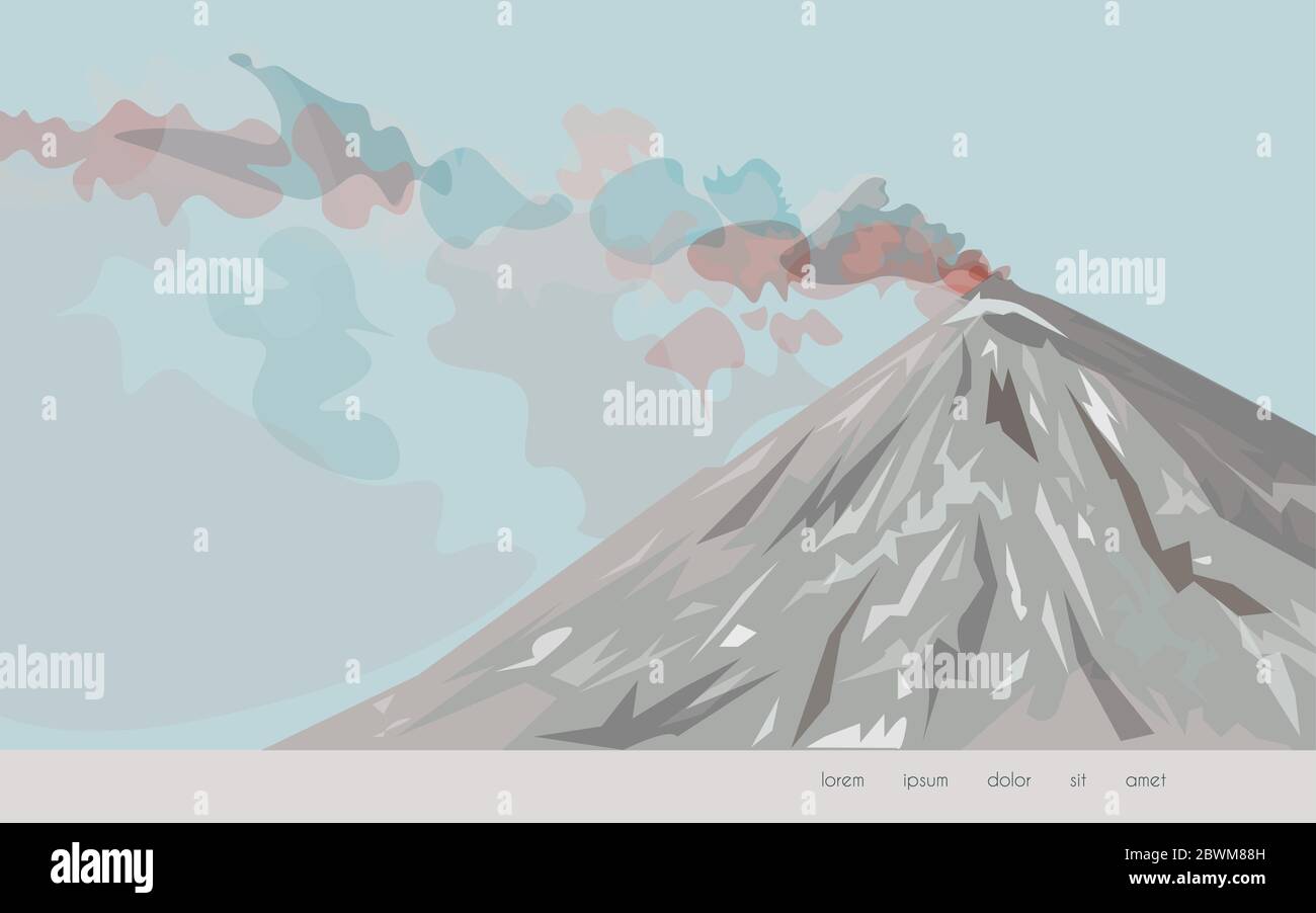Image of a volcano on a light blue background. Vector illustration is ...