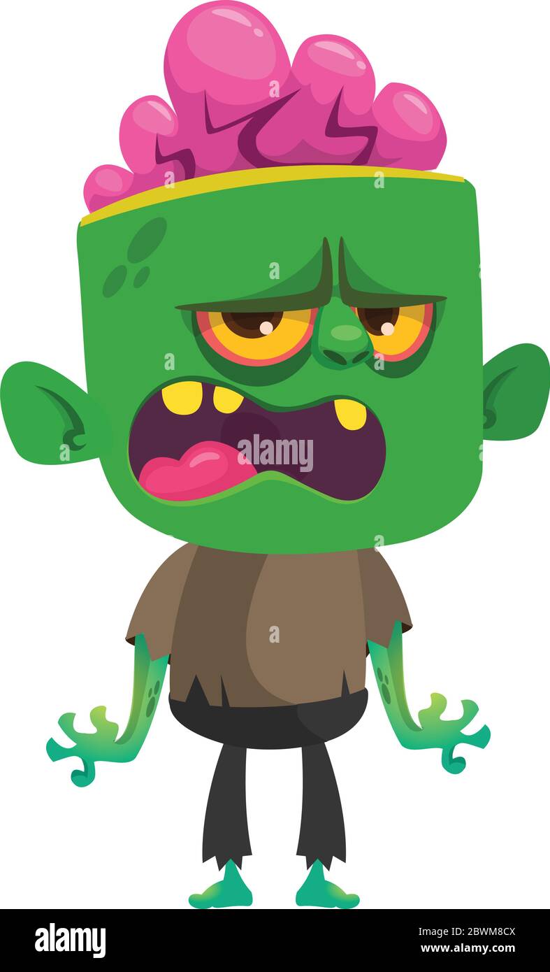 Cartoon funny green zombie. Halloween vector illustration of zombie ...