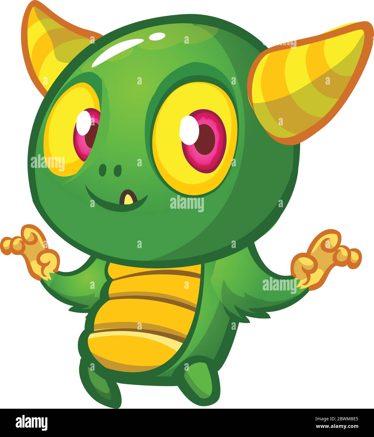 Funny cartoon green monster. Vector illustration of cute monster ...