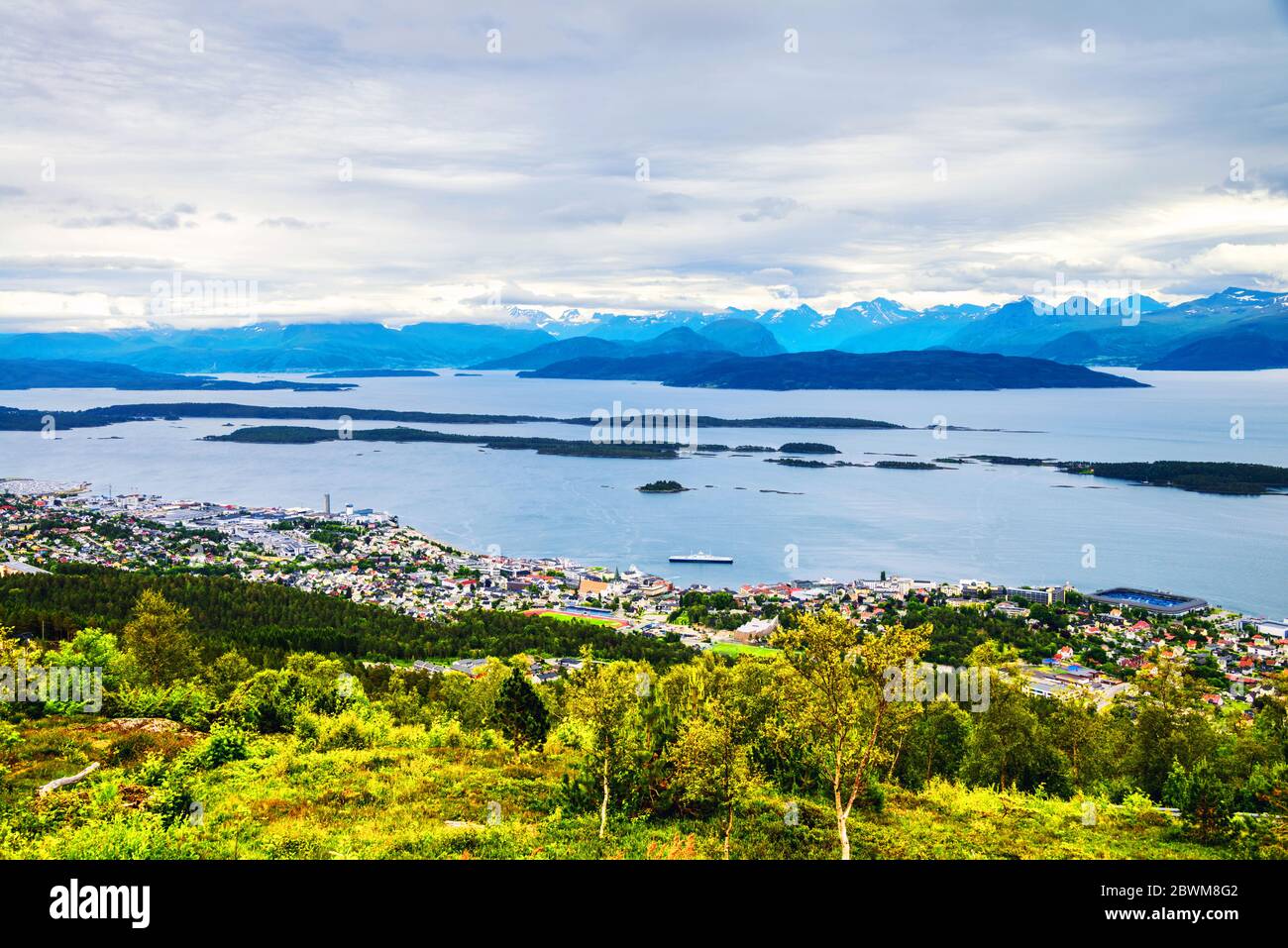 Molde, Norway. Aerial day view of Molde, Norway during the cloudy ...