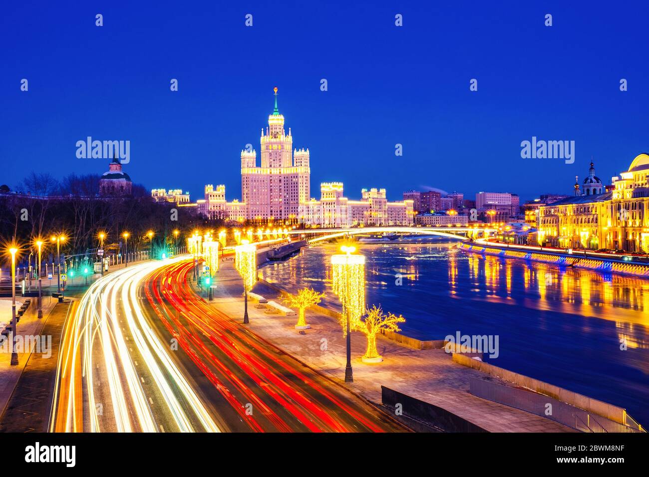 Moscow, Russia. Sunset over famous landmarks - Kotelnicheskaya ...