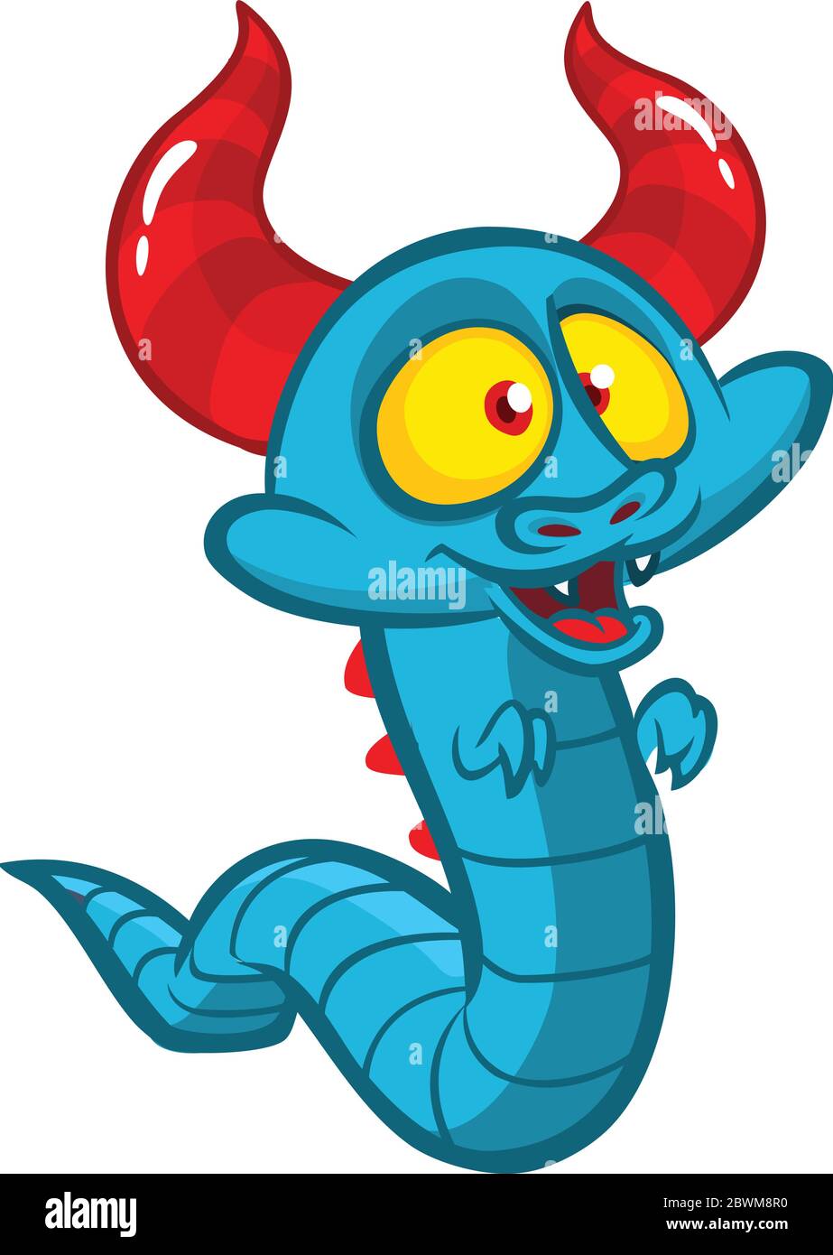 Funny cartoon monster worm. Vector illustration of cute blue monster ...