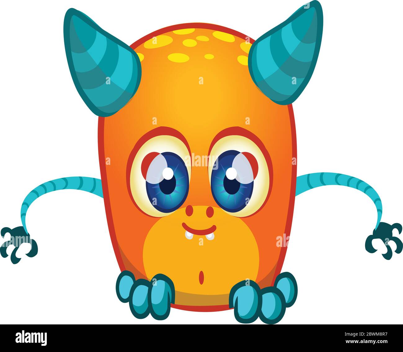 Cute yellow fat cartoon monster. Vector illustration of cute monster ...