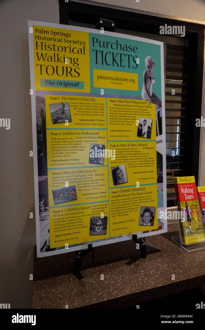 Palm Springs historical society walking tours sign CA Stock Photo - Alamy