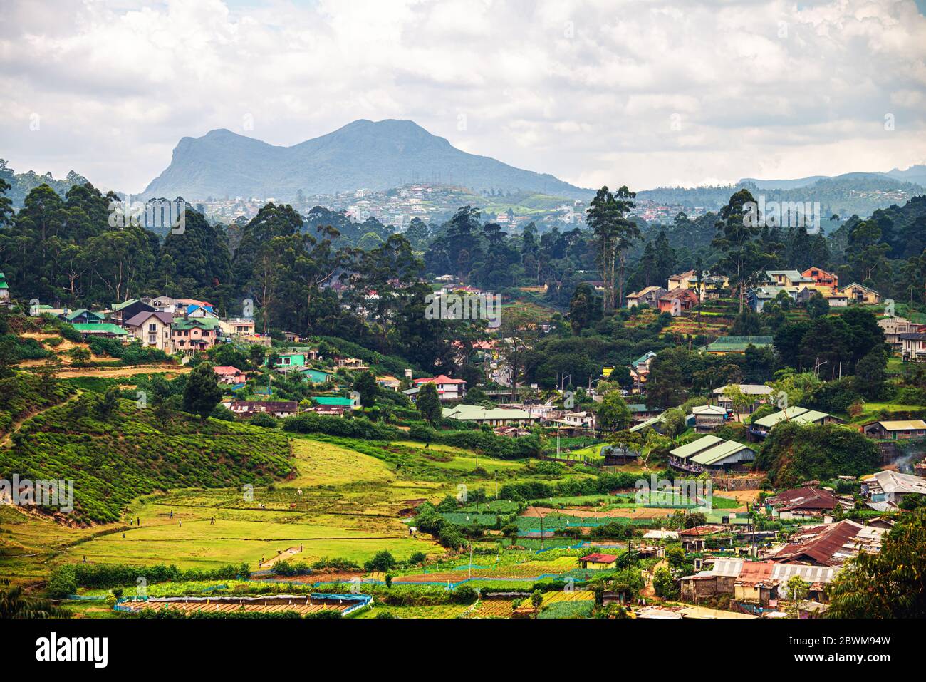 Mountains in Ella, Sri Lanka. Little villages ovr the mountains during ...