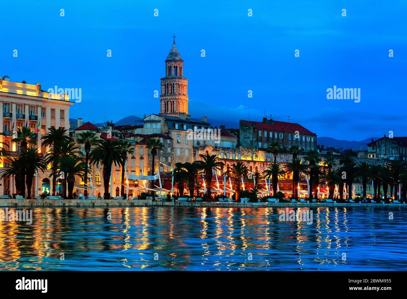 Split, Croatia. View of Split, Croatia at night. Shore of the Adriatic ...