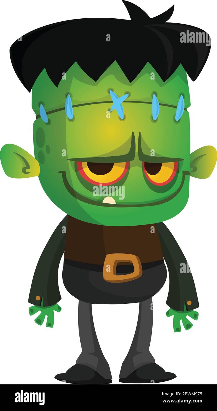 Cartoon funny green zombie. Halloween vector illustration of zombie ...