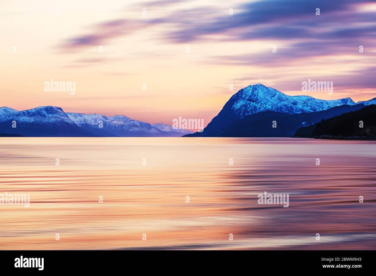 Molde, Norway. Sunset view of mountains in Molde, Norway in the evening ...