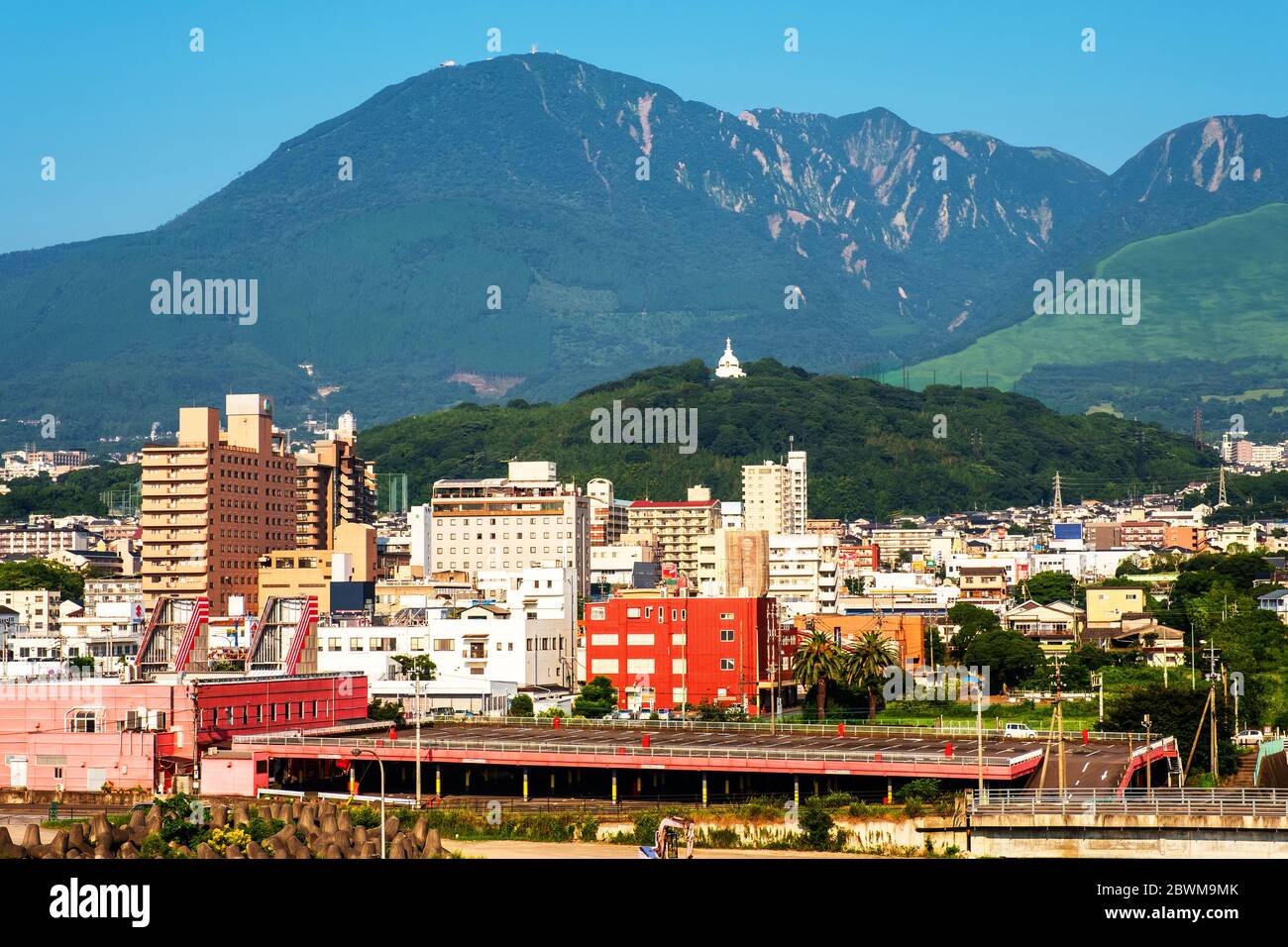 Beppu, Japan. A sunny day in a resort town of Beppu, Japan, with a view ...