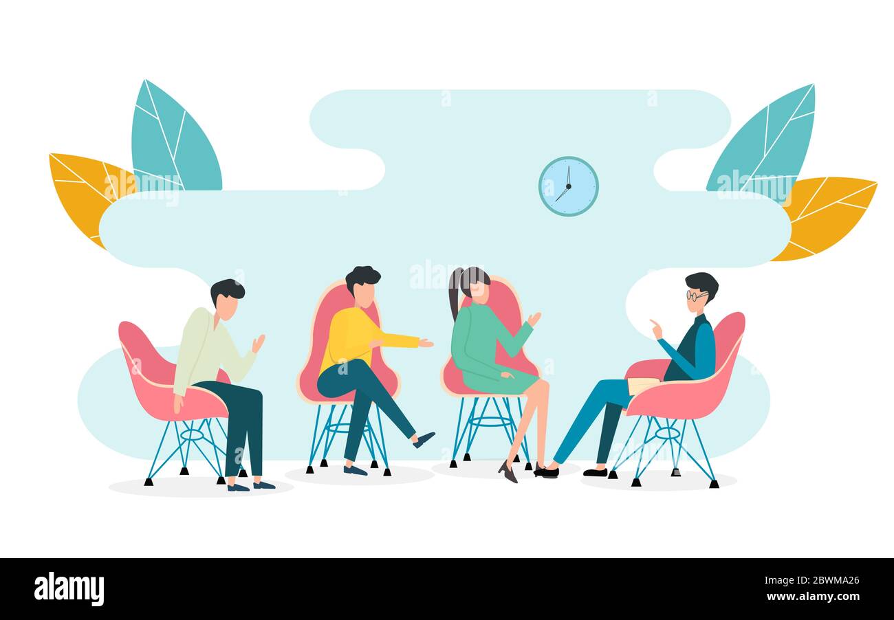 Group of people participating in TV talk show on white background ...