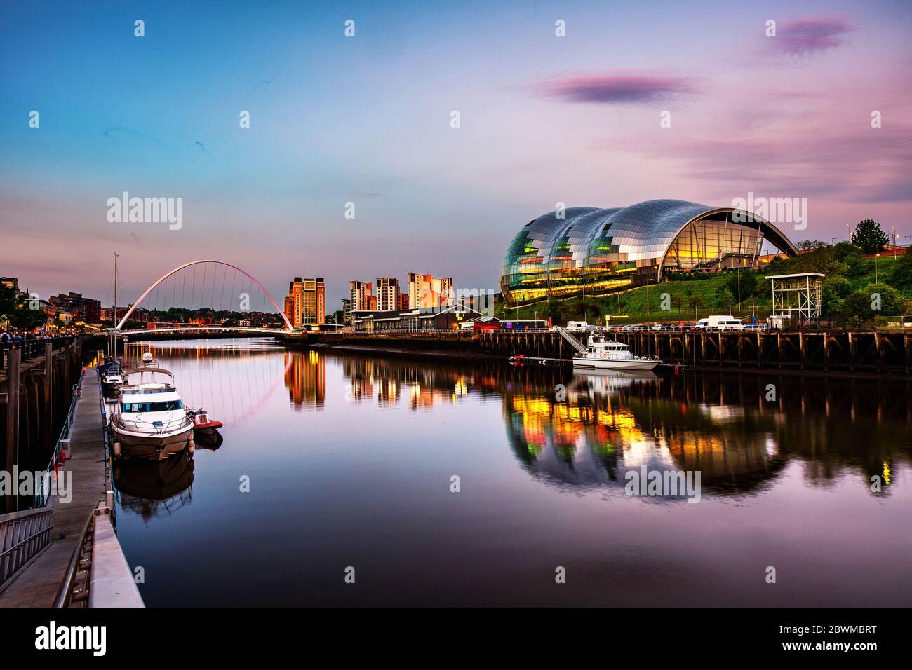 Newcastle upon Tyne, UK. Famous Millennium bridge at sunset ...