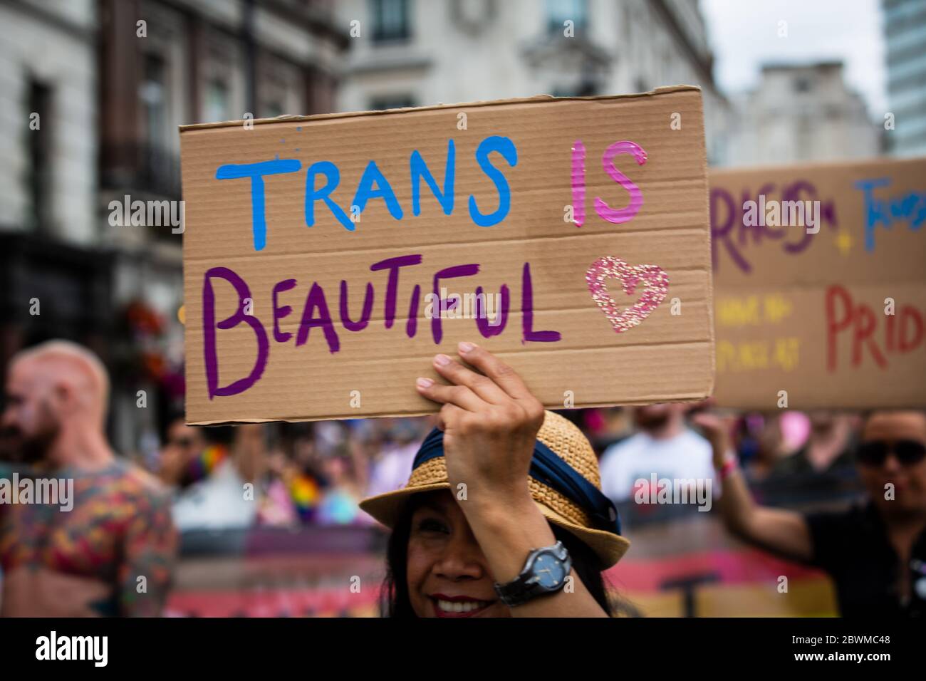 LONDON, ENGLAND - JULY 06: Placard held high during Pride In London ...