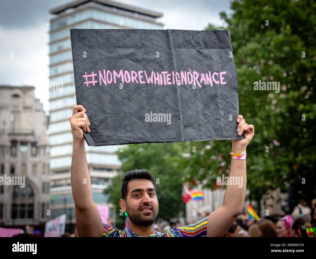 LONDON, ENGLAND - JULY 06: Placard held high during Pride In London ...