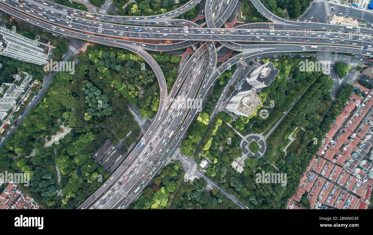 aerial view of highway interchange Stock Photo - Alamy