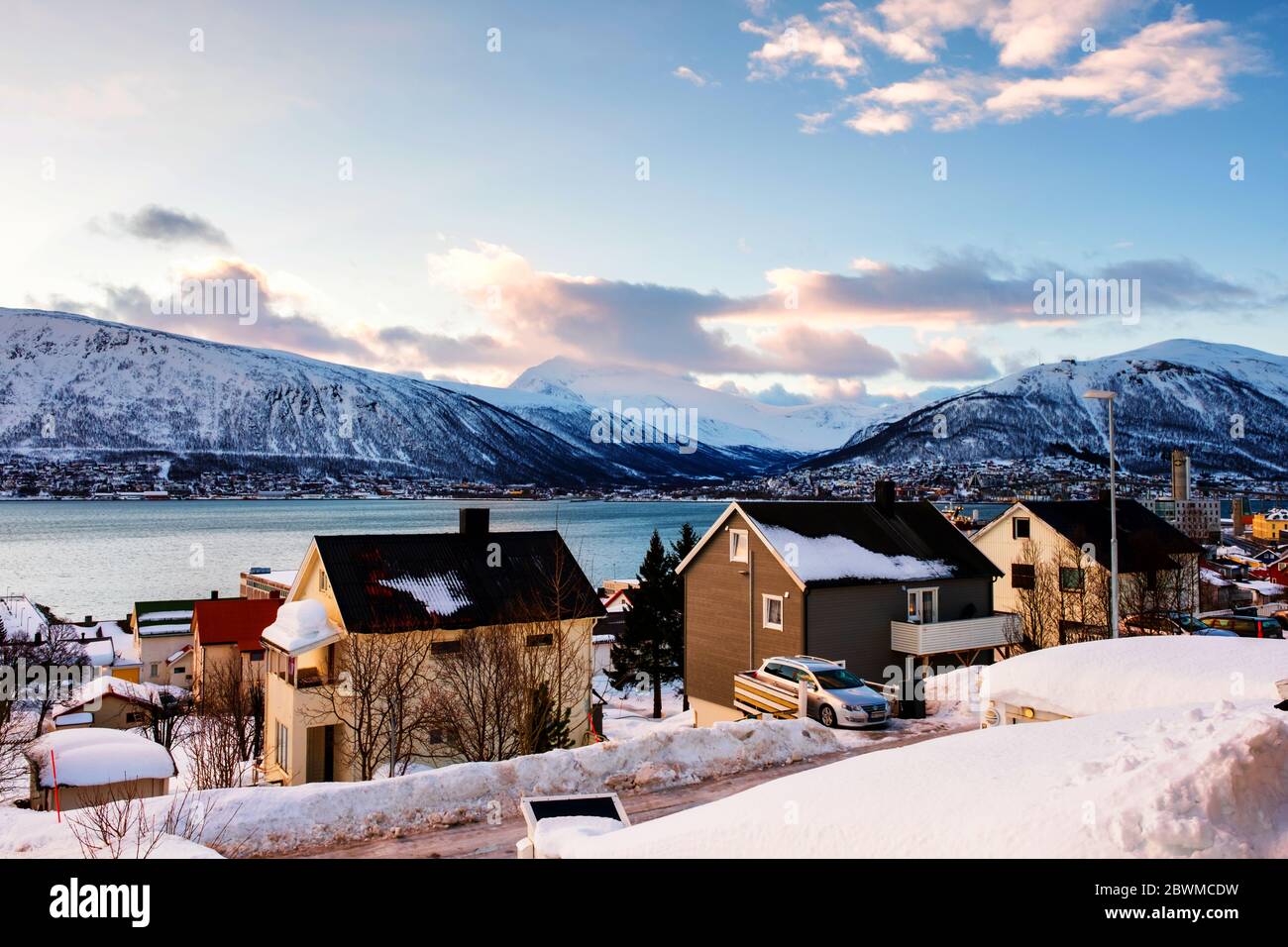 Tromso, Norway. Sunrise of famous north town Tromso, Norway. View of ...
