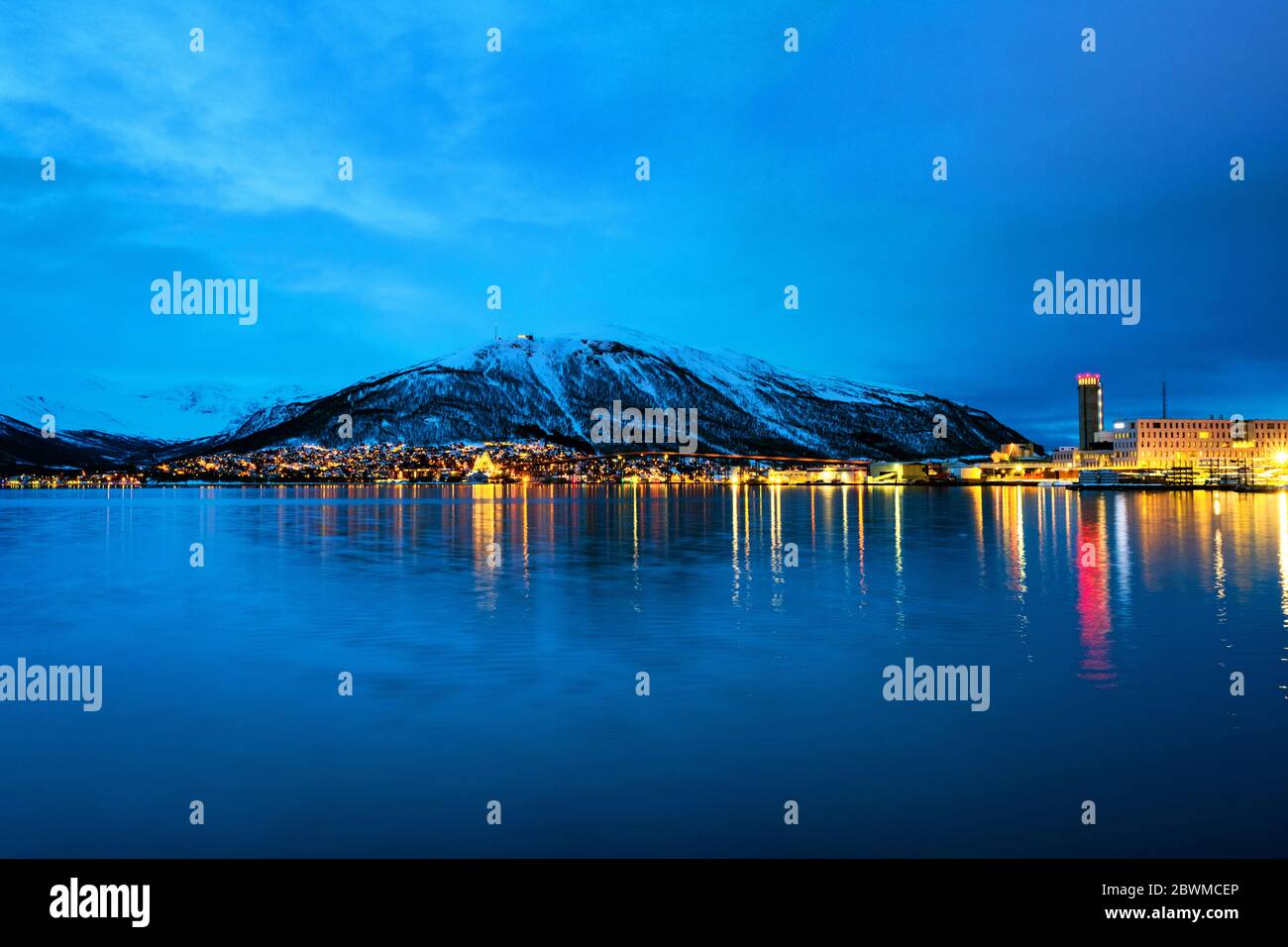 Tromso, Norway. Night view of famous north town Tromso, Norway. View of ...