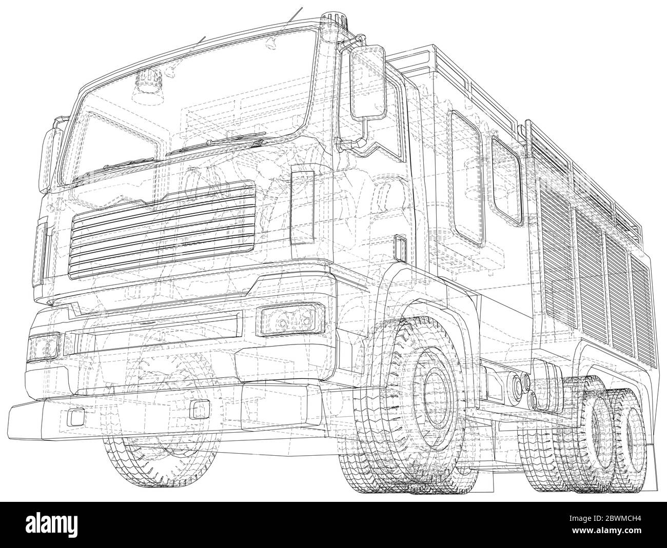 Fire truck. Fire Engine Vector illustration. Wire-frame line isolated ...
