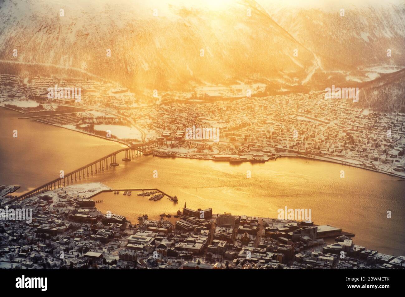 Tromso, Norway. Aerial view of Tromso, Norway in the morning. View of ...