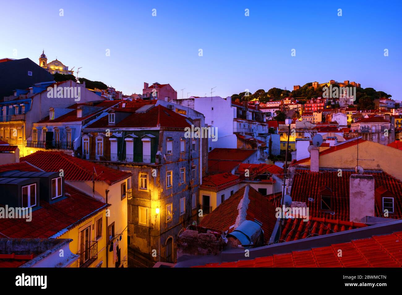 Lisbon, Portugal. Aerial view of Lisbon, Portugal at sunrise with view ...