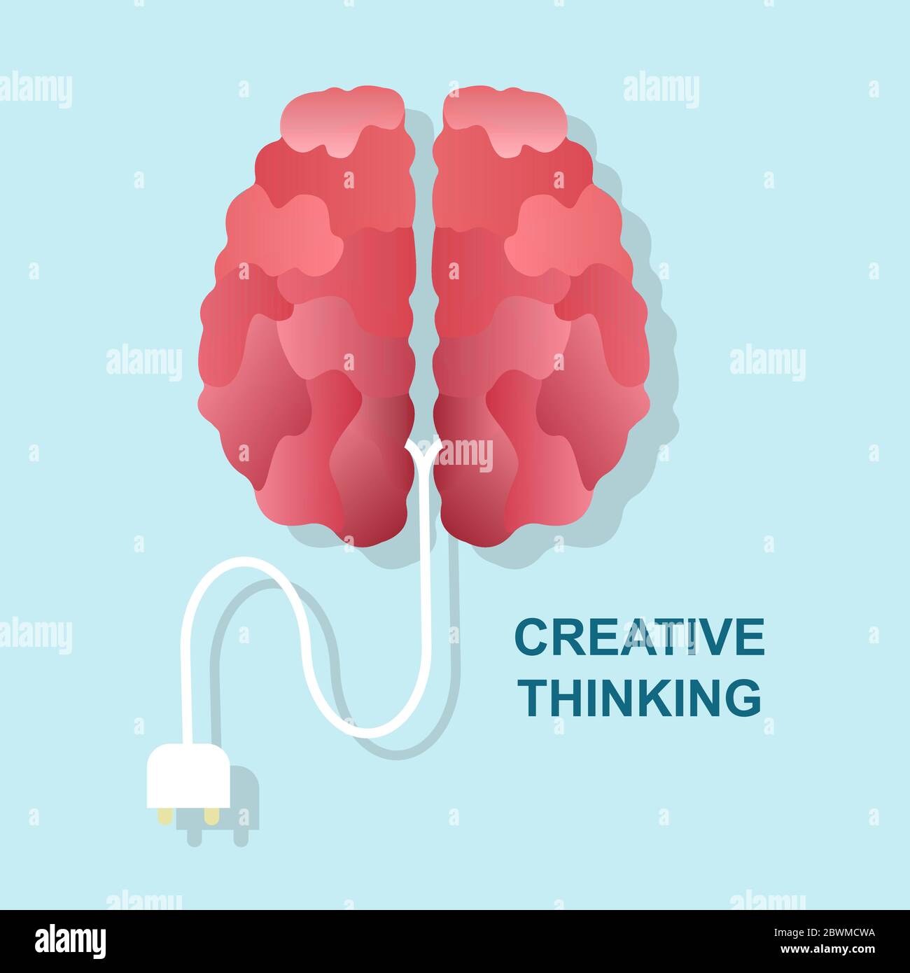 Creative thinking. Brain with electric plug on blue background, vector ...
