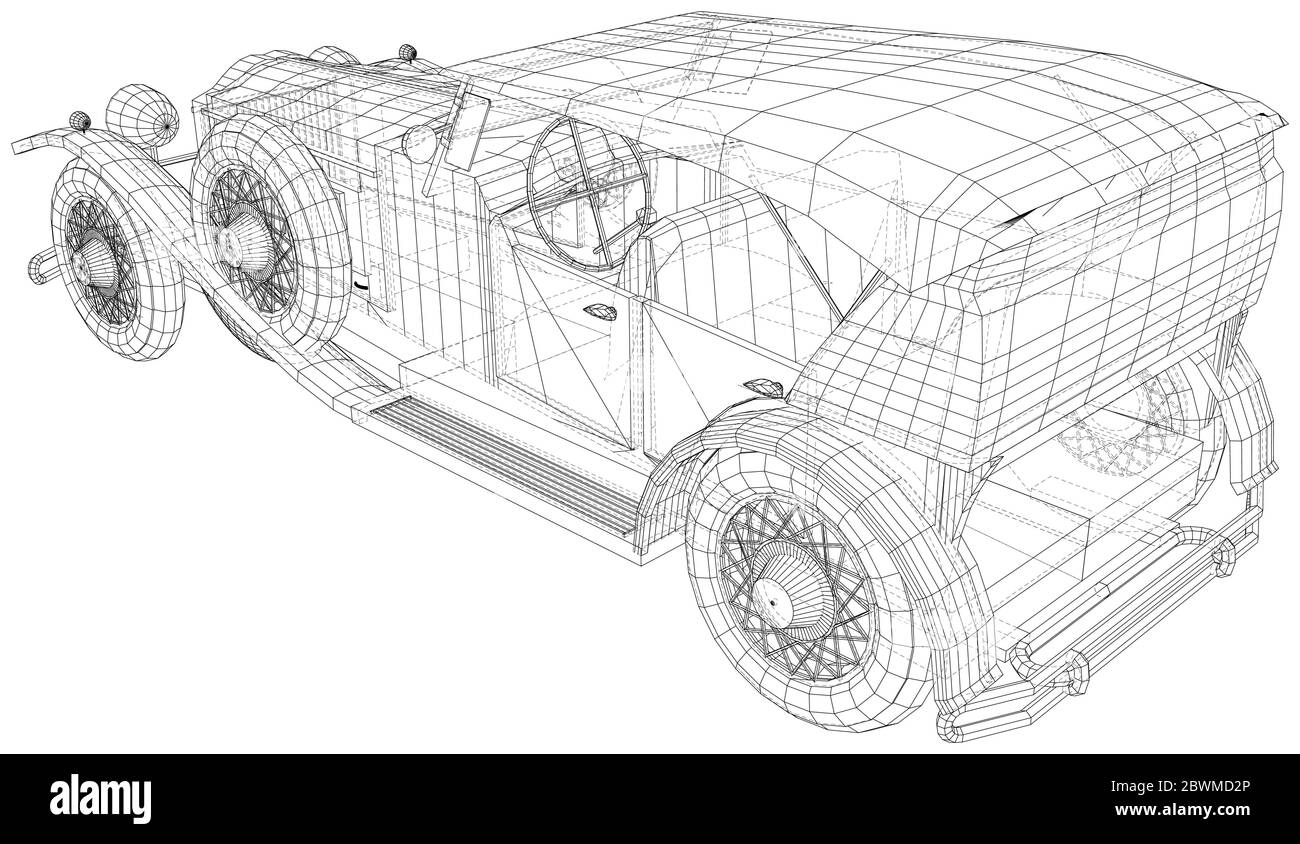 Vector Wire-frame isolated Retro car on background. Vector rendering of ...