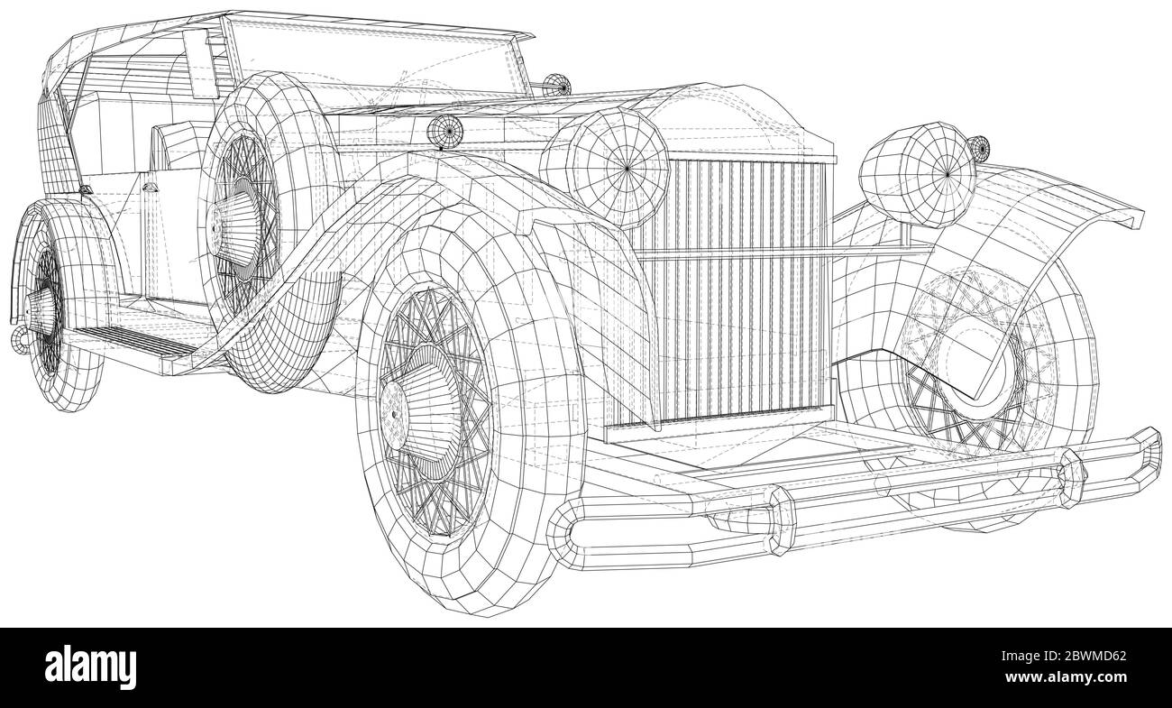 Classic car vector. Retro car Wire-frame line isolated. Vector ...