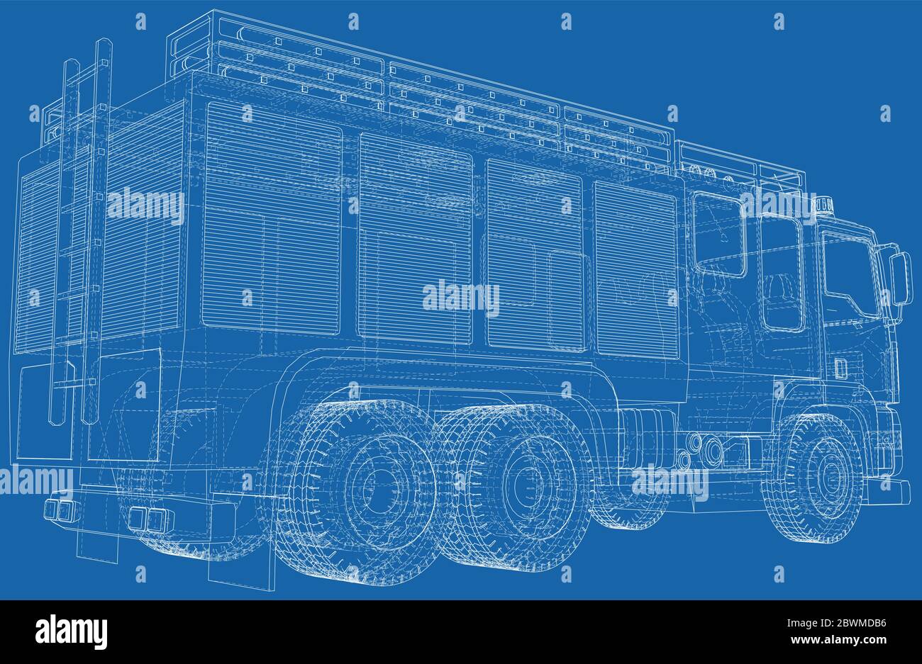 Wire-frame Fire truck. Fire Engine Vector Illustration of car. The ...