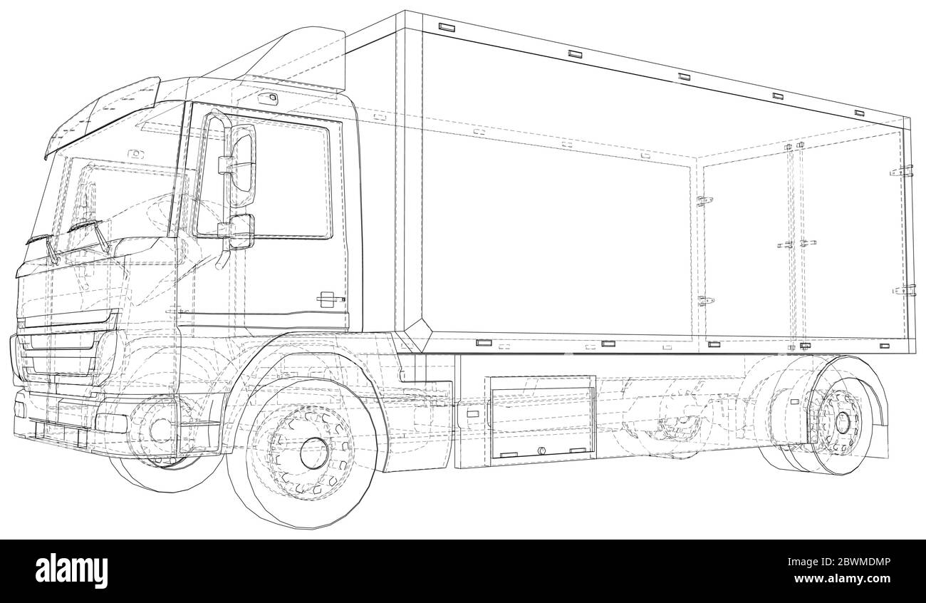 Commercial cargo van vector. Isolated Wire-frame Truck freight. Wire ...