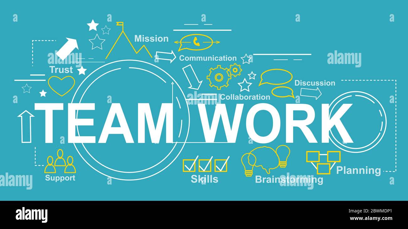 Teamwork and business collaboration vector illustration with typograpy ...