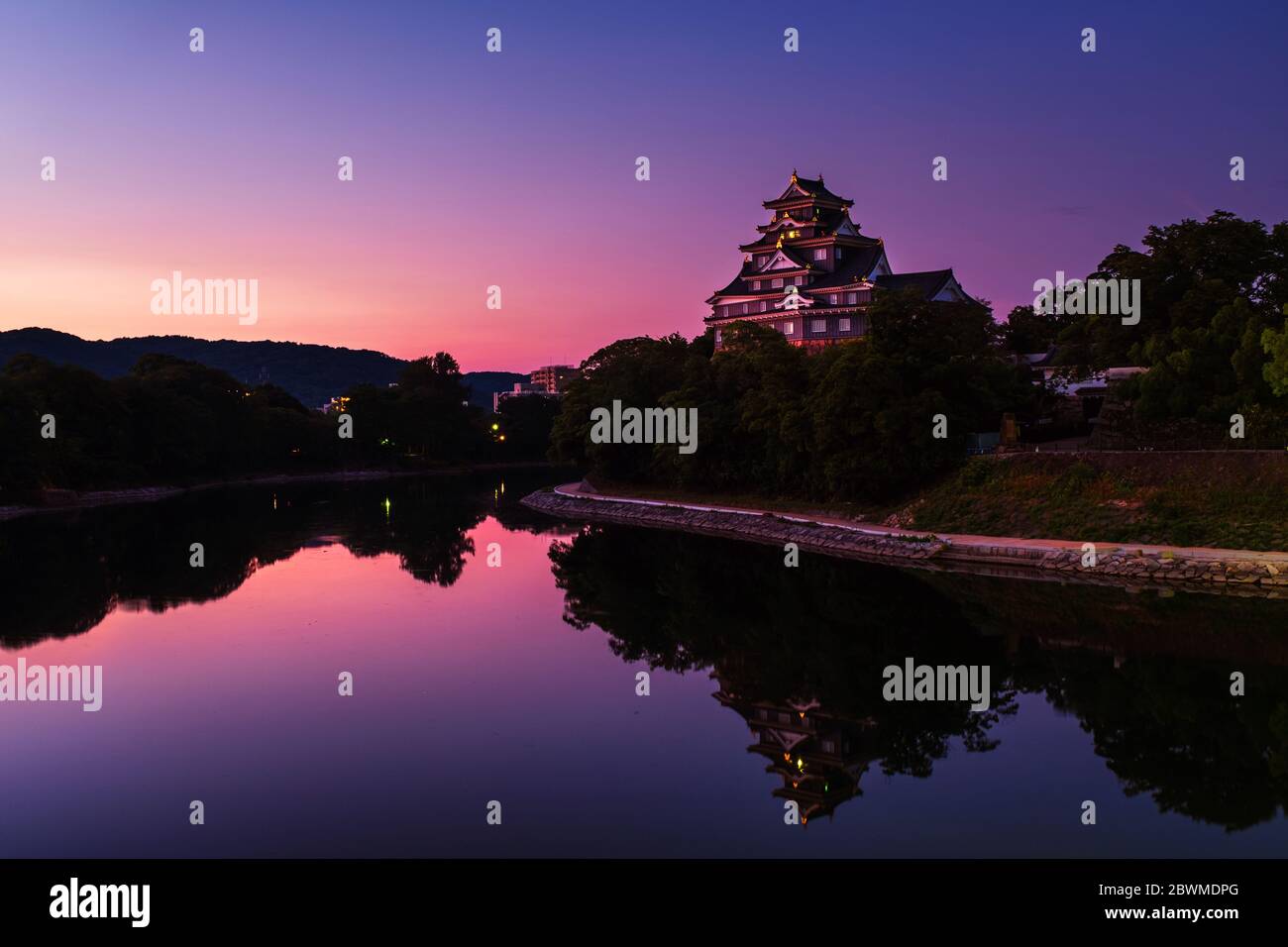 Okayama, Japan. Castle in Okayama, Japan in the morning with river and ...