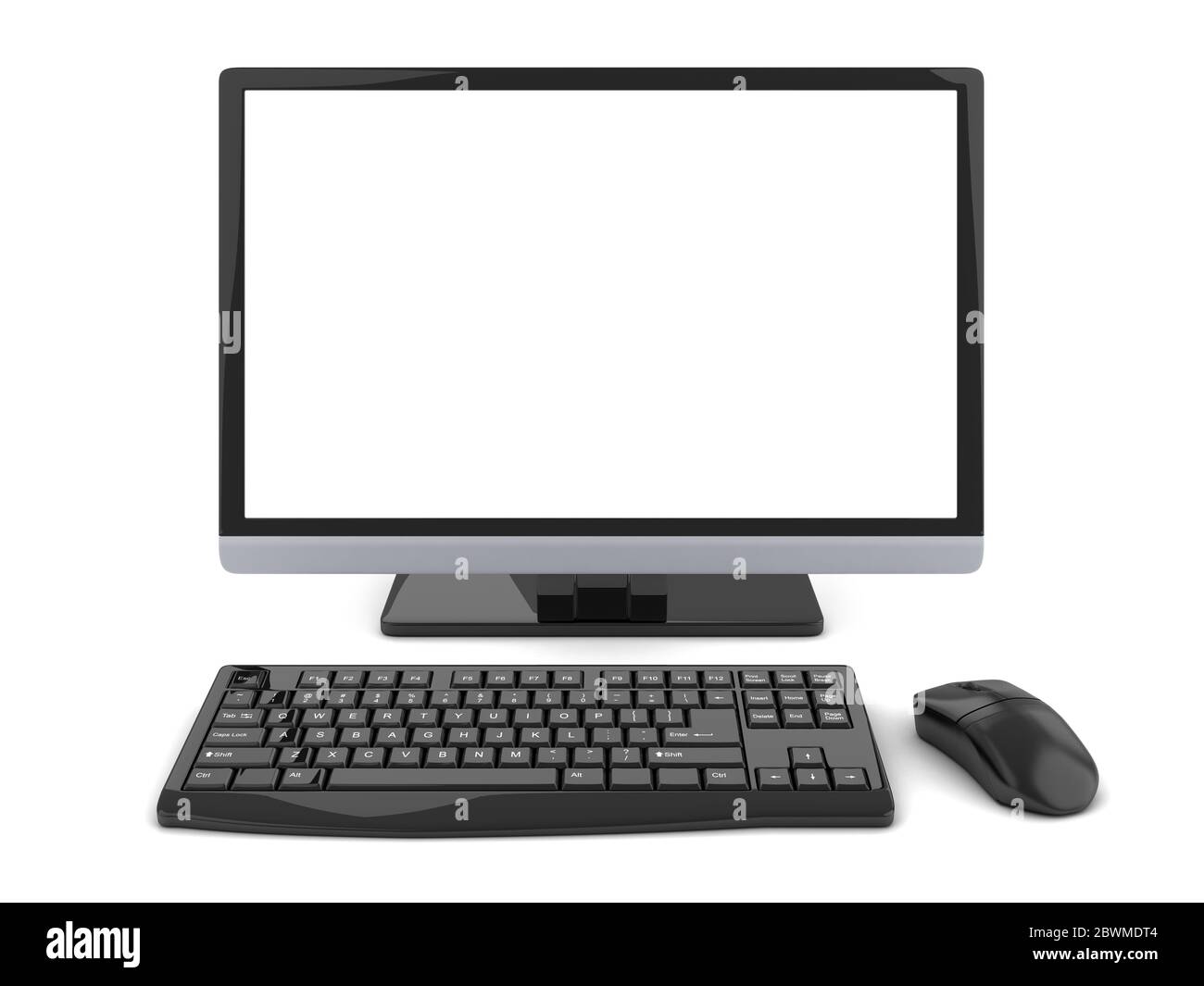 Computer view front, empty screen and white background. 3d illustration ...