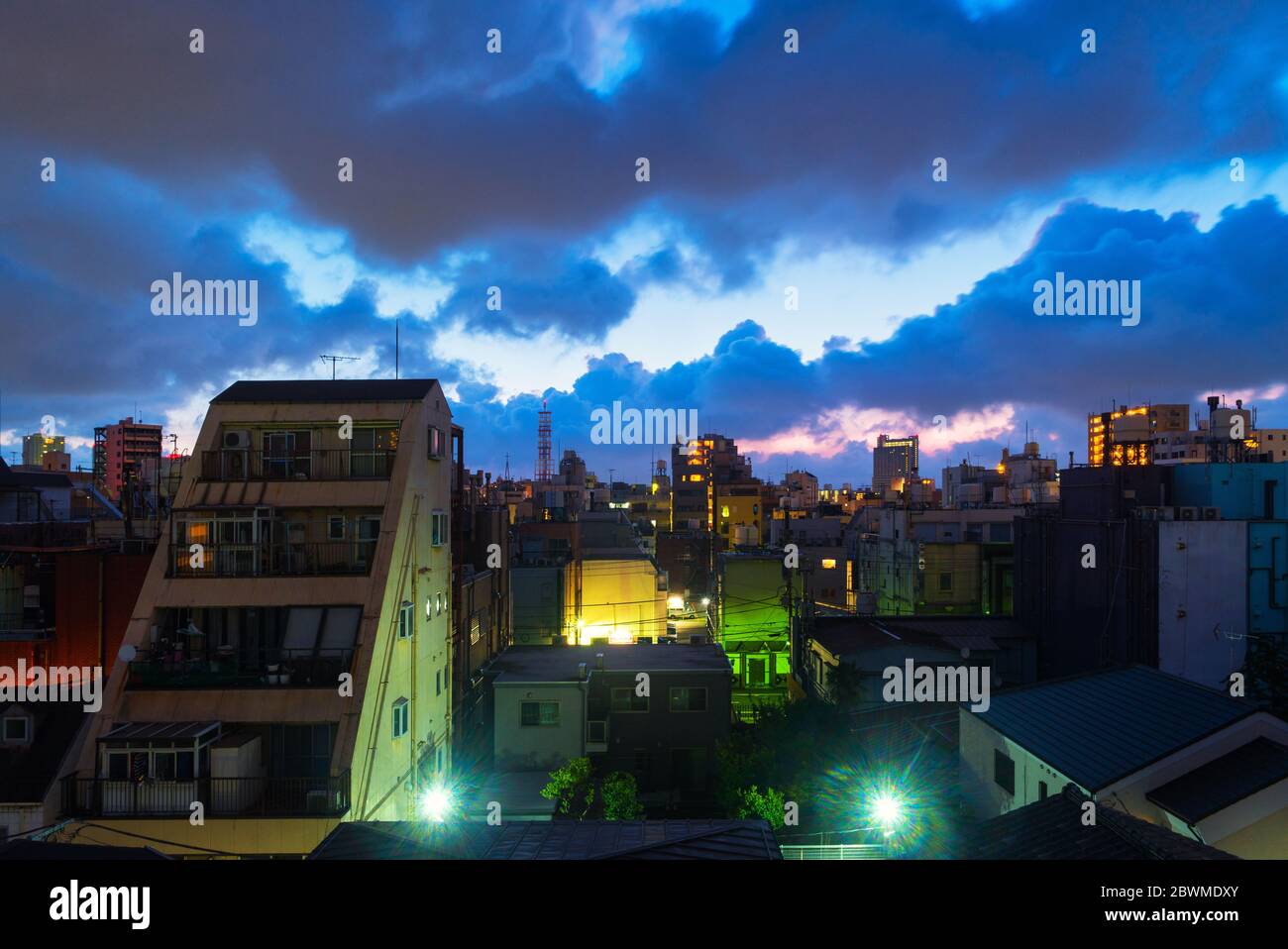 Tokyo, Japan. Skyline in the night, cloudy sky in the urban area in ...