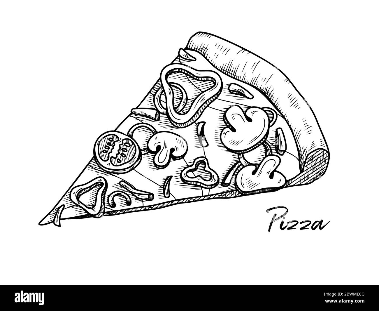 Pizza isolated on a white background. Sketch Italian dishes. Vector ...