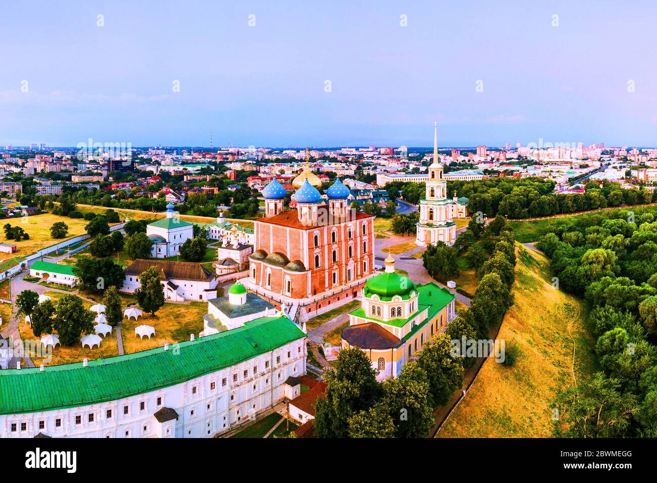 Ryazan, Russia. Aerial view of Bell tower and Cathedral of Ryazan ...